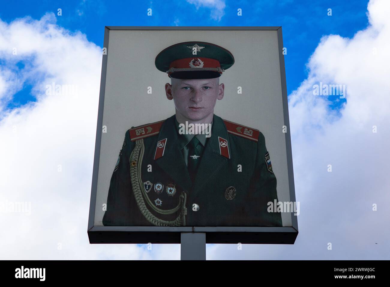 September 2022 -Checkpoint Charlie Landmark boundary marking east & west Berlin with a white ...