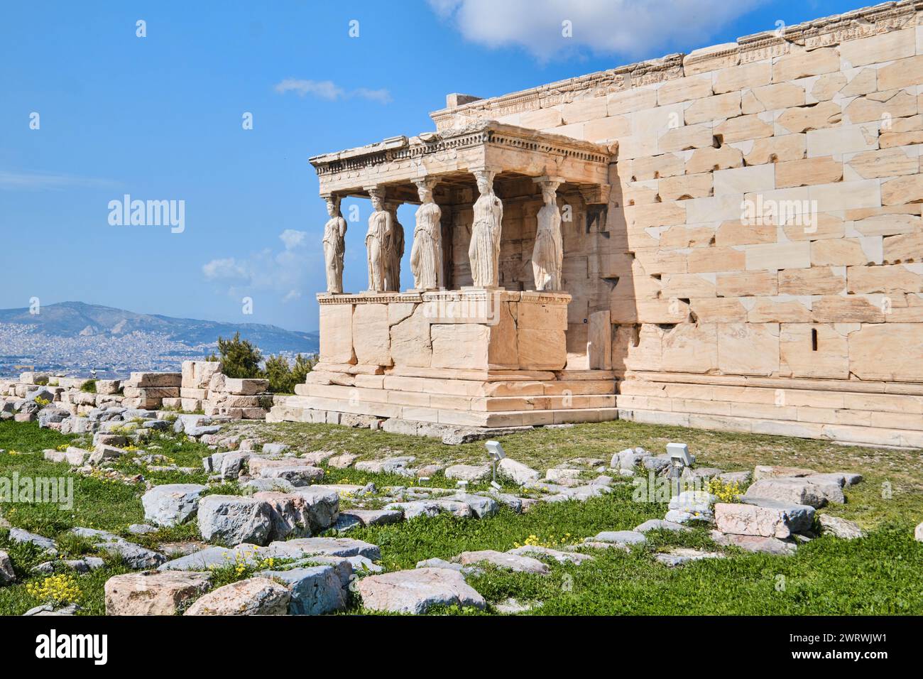 Athens, Greece - March 02, 2024: Six Caryatids or karyatides at Porch ...