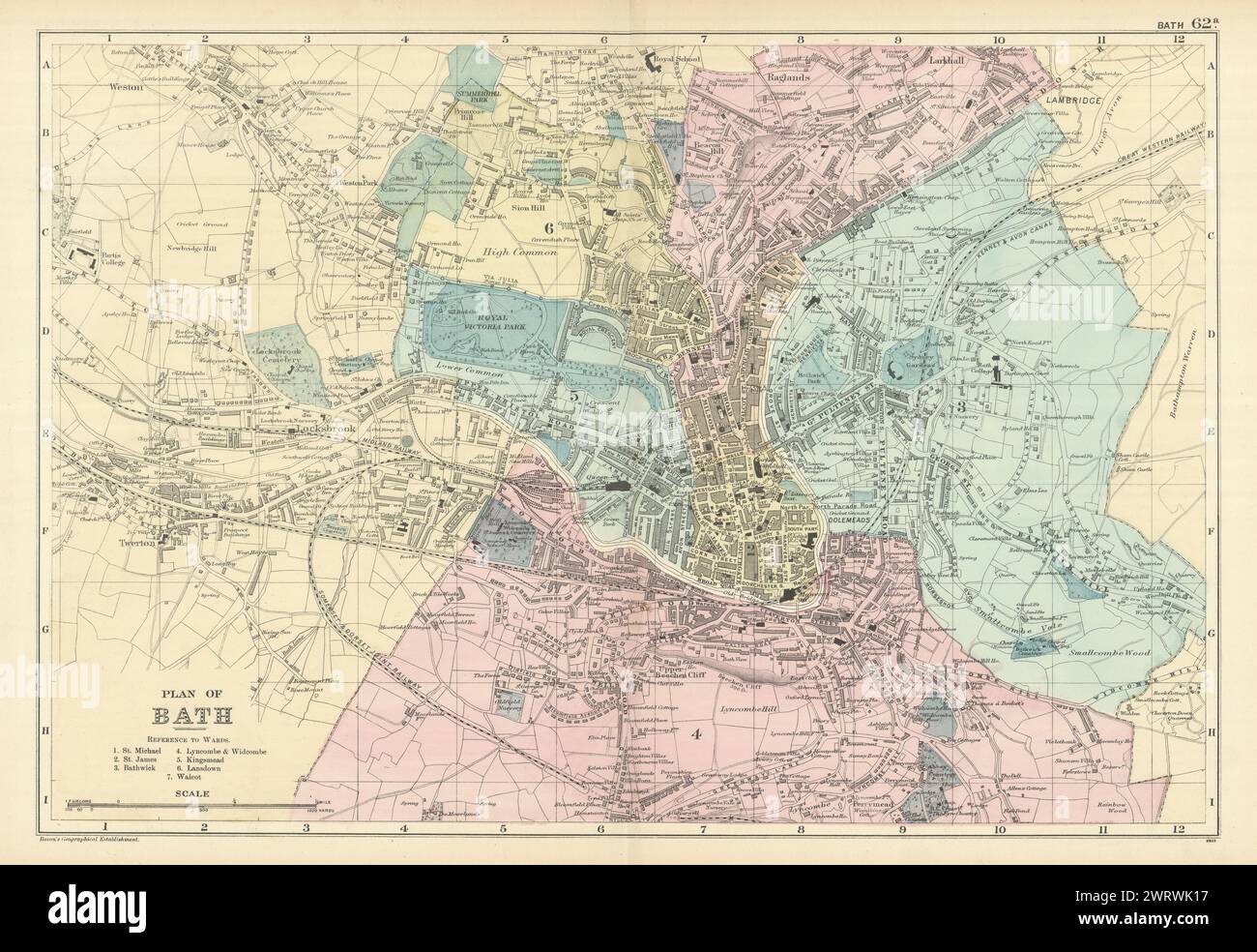 BATH town city plan Bathwick Kingsmead Lansdown Lyncombe Widcombe BACON ...