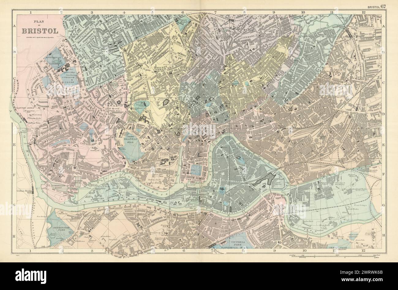 BRISTOL Clifton Cotham Easton Ashton Gate town city plan GW BACON 1898 ...