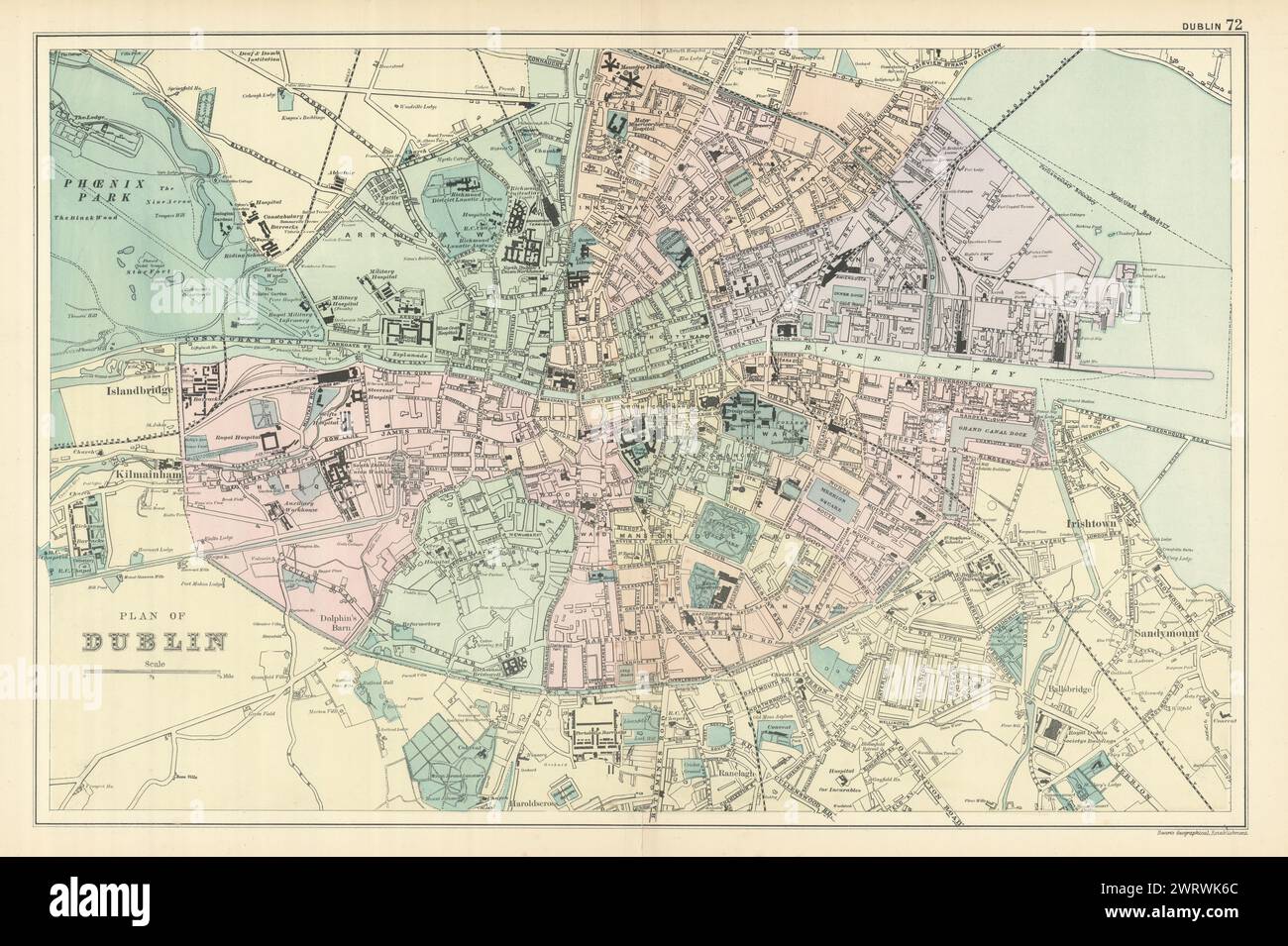 DUBLIN antique town city plan by GW BACON Ireland 1898 old map chart ...