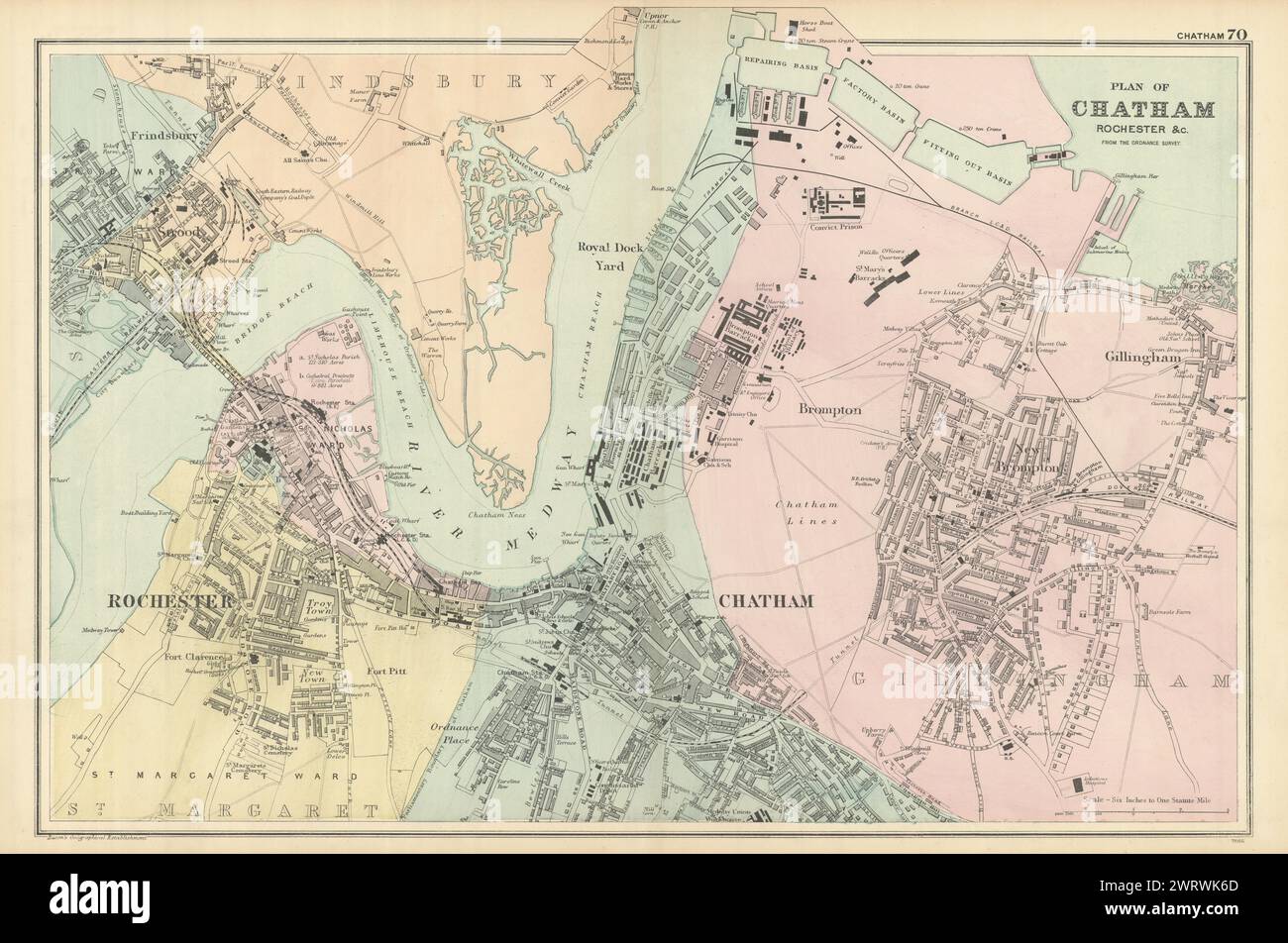 CHATHAM Rochester Strood Frinsbury Brompton town city plan GW BACON ...