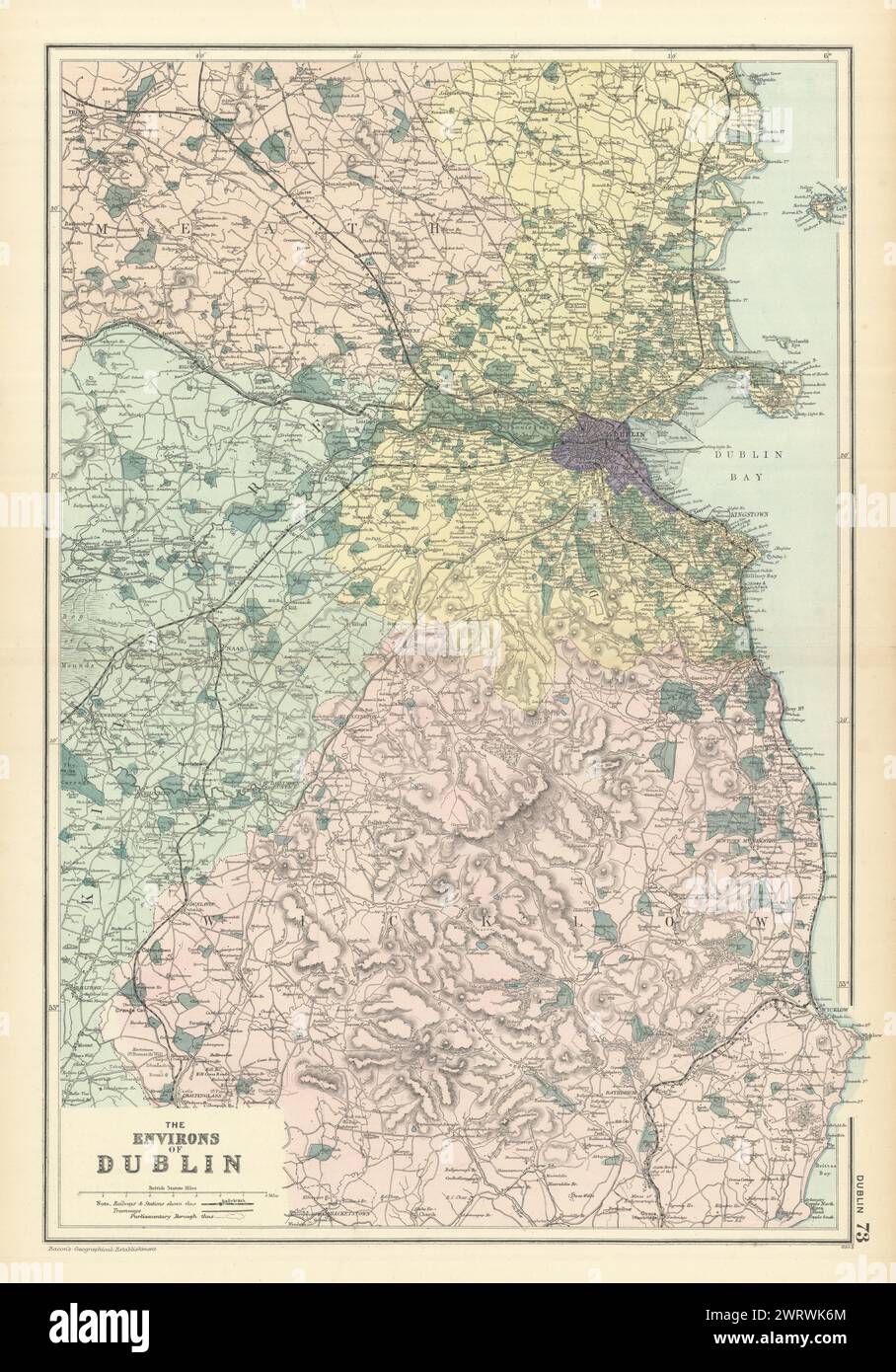 DUBLIN & ENVIRONS Meath Kildare Wicklow IRELAND antique map by GW BACON ...