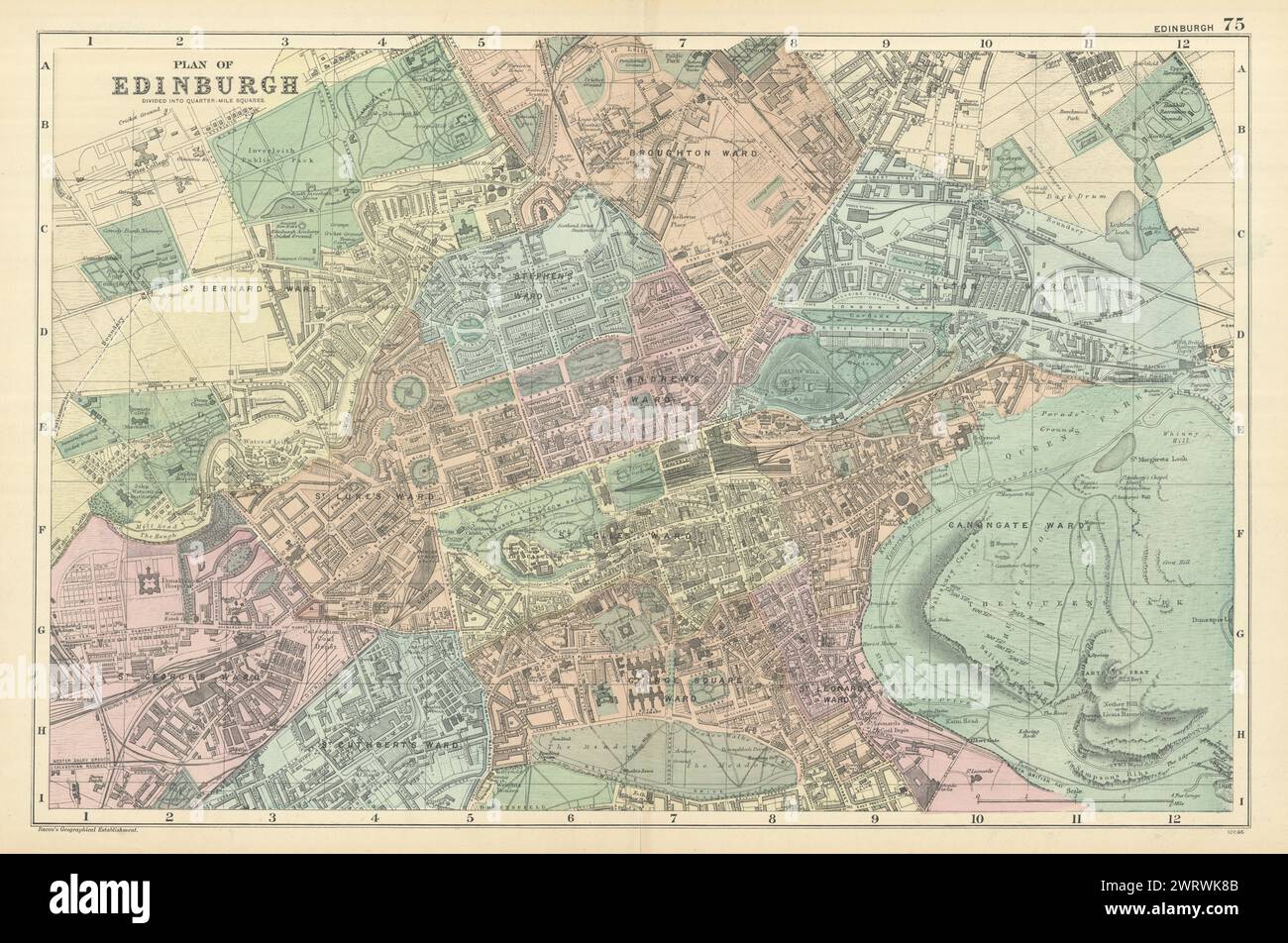 EDINBURGH antique town city plan by GW BACON 1898 old map chart Stock ...