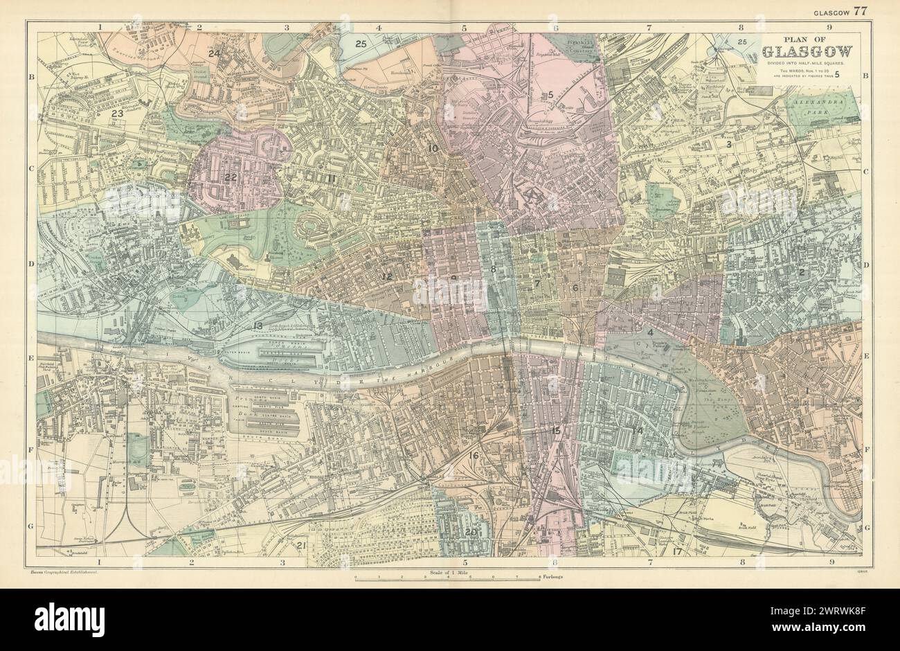 GLASGOW antique town city plan GW BACON 1898 old map chart Stock Photo ...