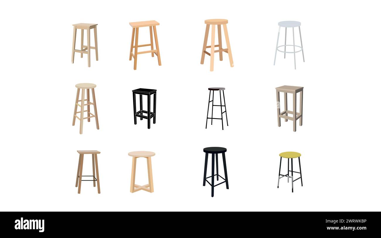 Vector isolated Wooden Stools Set. Vector isolated illustration set on ...