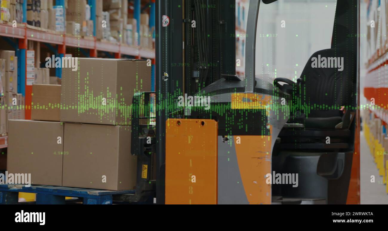 Image of data processing over turret truck in warehouse Stock Photo - Alamy