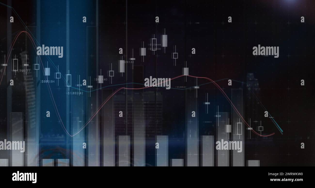 Digital image of statistical data processing against spot of light on ...