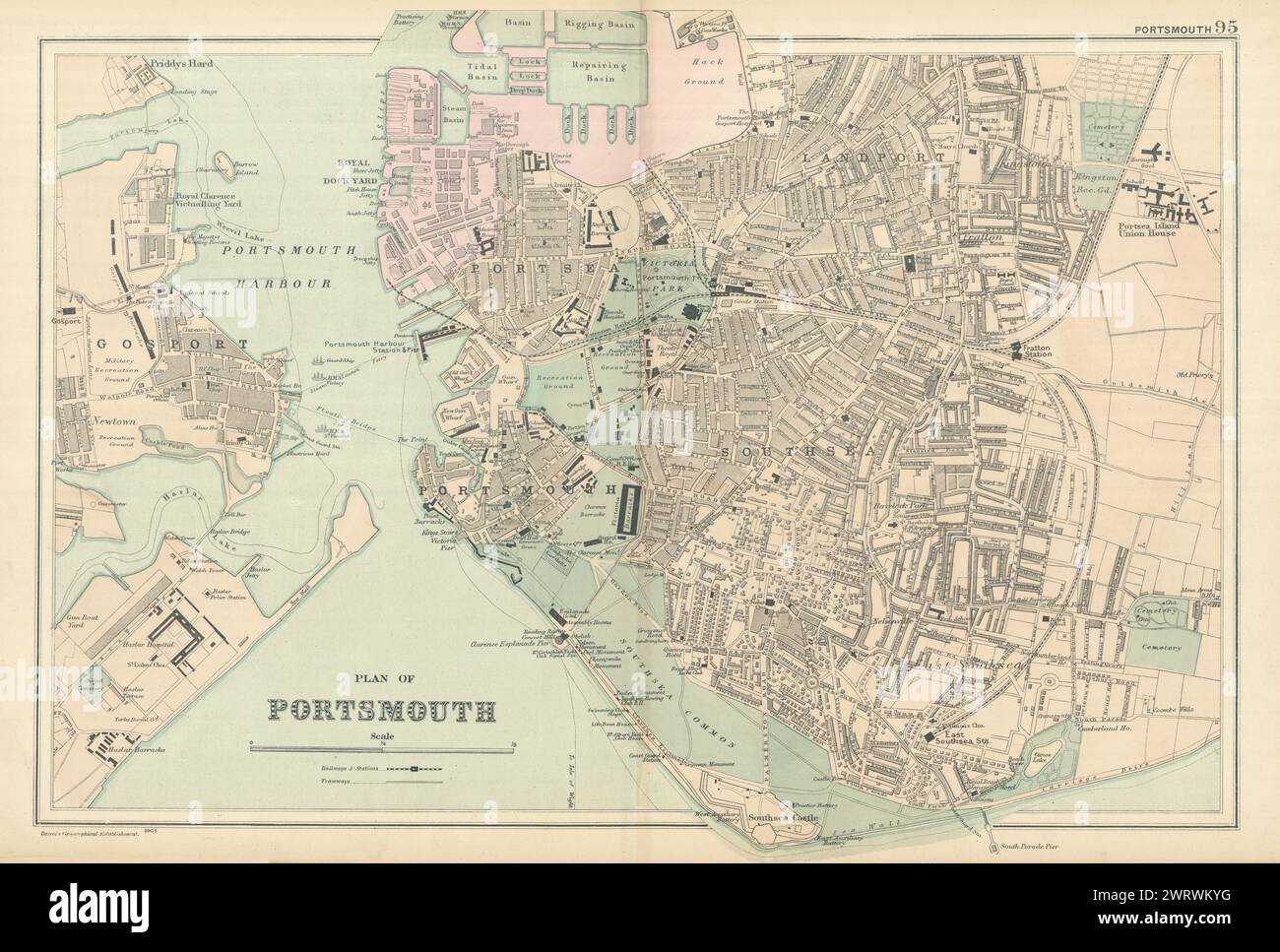 PORTSMOUTH Portsea Southsea Landport town city plan GW BACON 1898 old ...