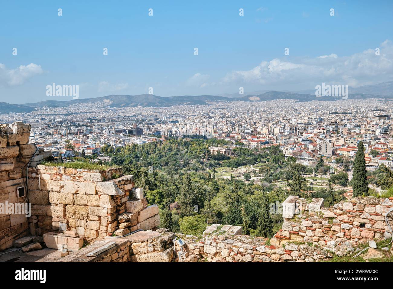 Athens, Greece - March 02, 2024: Ancient agora and Athens cityscape ...