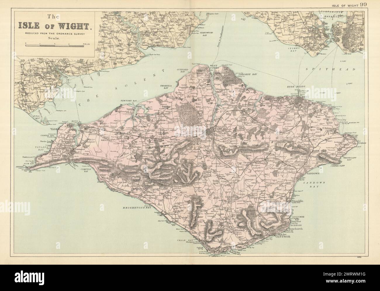 ISLE OF WIGHT antique map by GW BACON antique map by GW BACON 1898 old ...