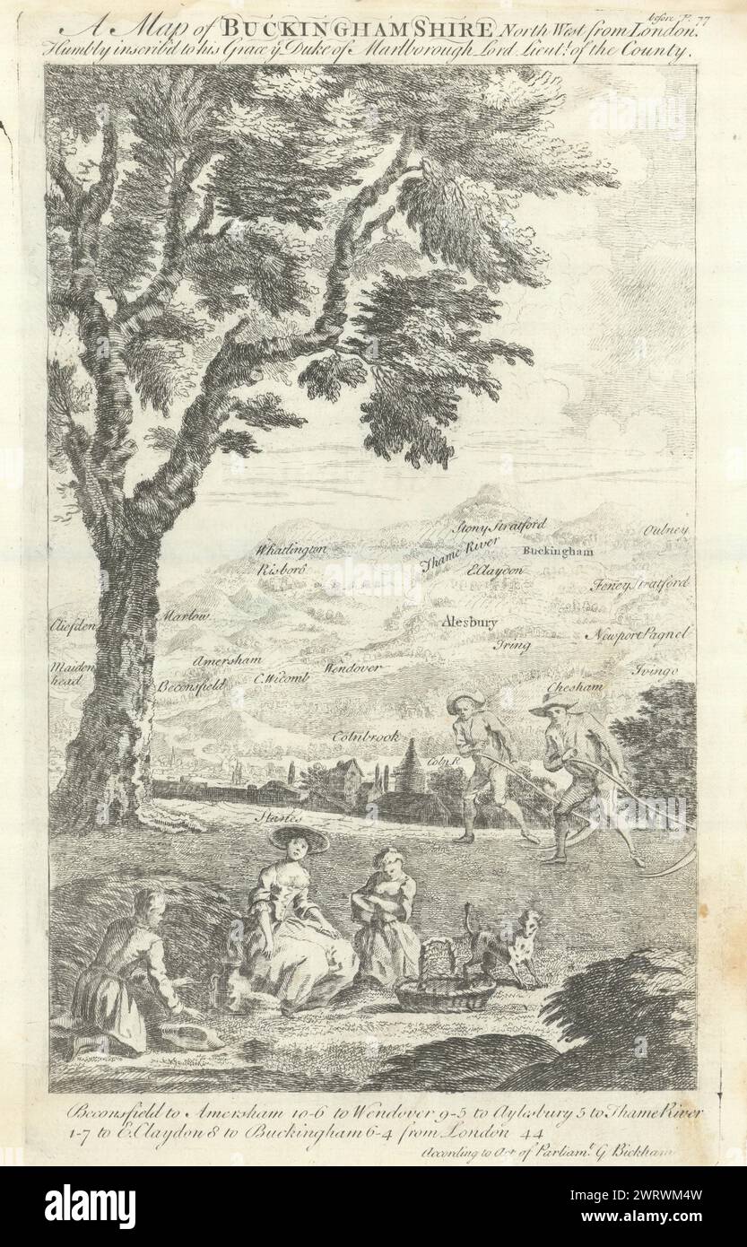 A Map of Buckinghamshire North West from London. George Bickham. County ...