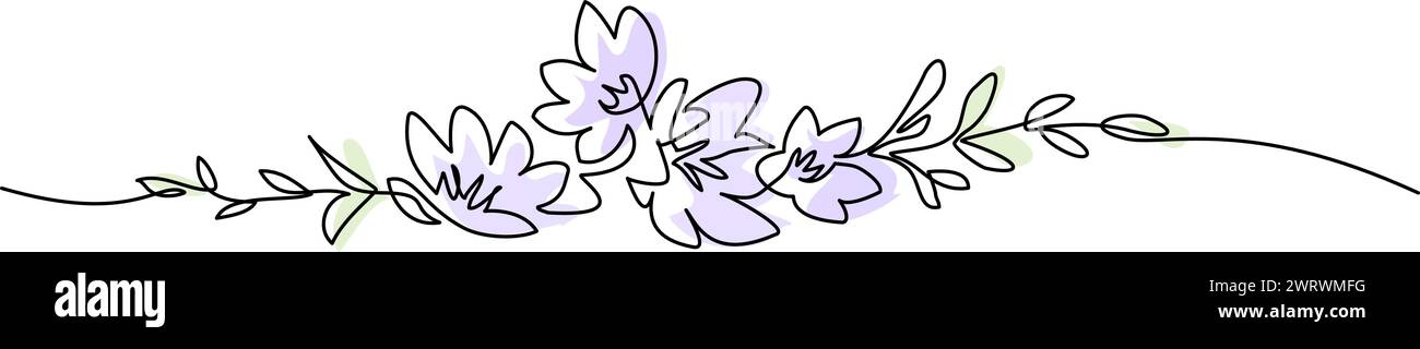 Flowers decoration row border. Continuous one line drawing Stock Vector ...