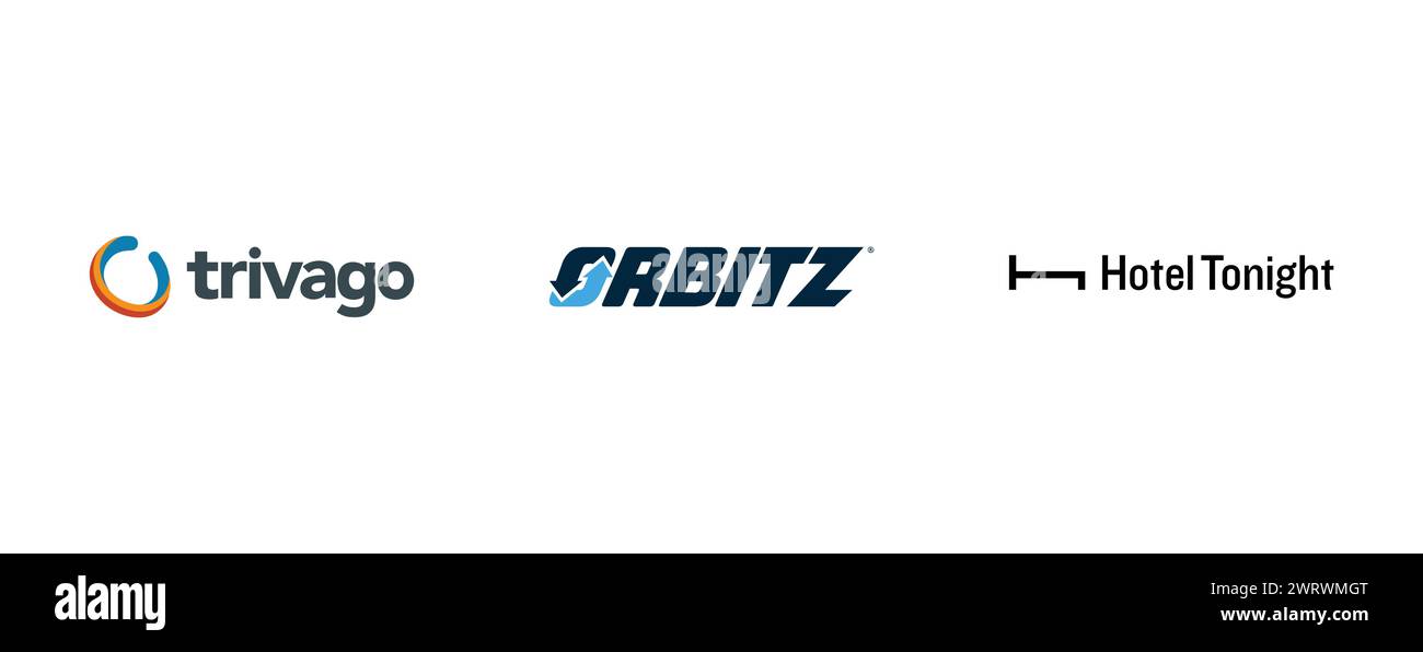 Trivago, Hotel Tonight, Orbitz. Vector brand logo collection Stock ...