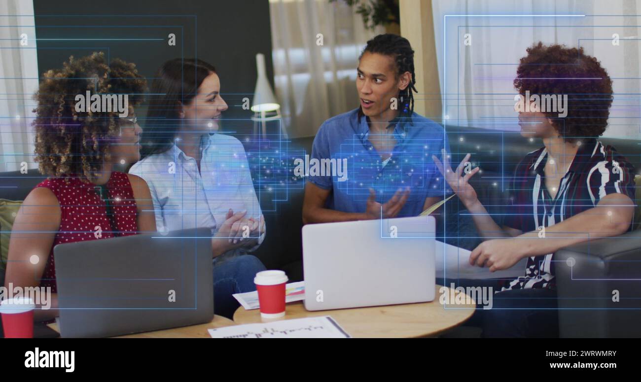 Image of data processing over business people using laptops Stock Photo ...