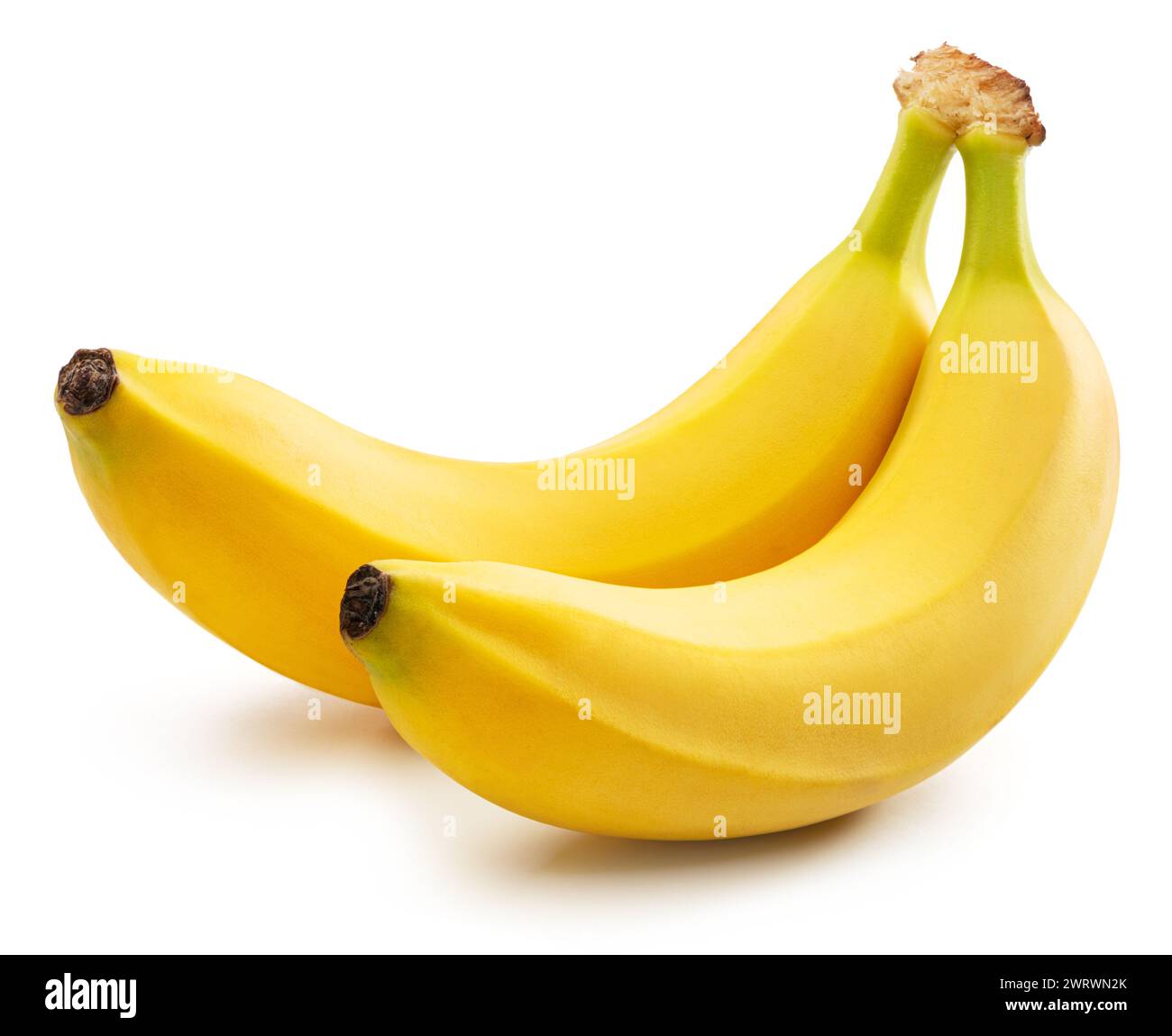 Two perfect ripe yellow bananas isolated on white background. Most ...