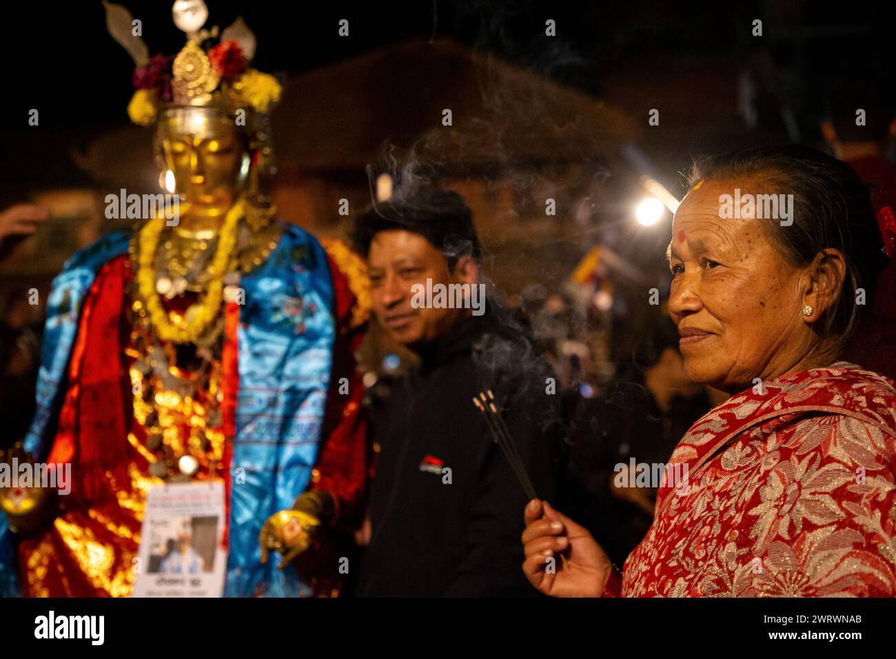 On March 14, 2024, in Lalitpur, Nepal. Women devotee lightup the insane ...
