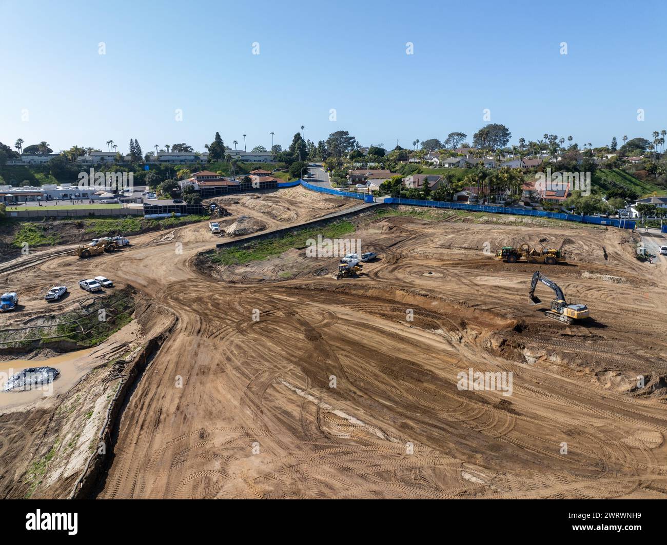 Aerial view of heavy construction equipment working at the construction ...