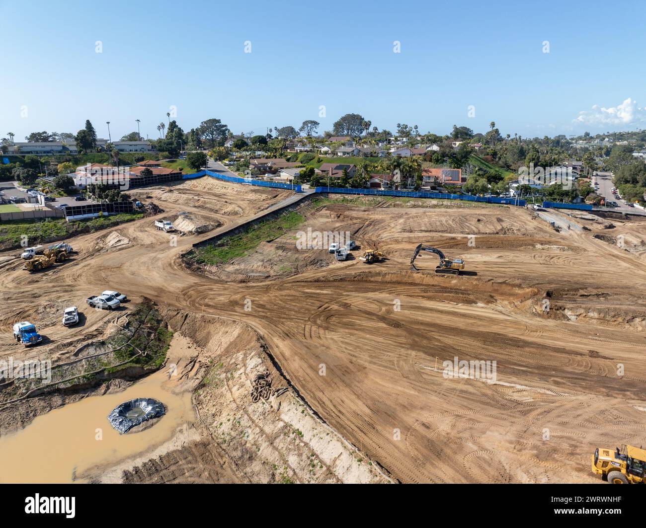 Aerial view of heavy construction equipment working at the construction ...