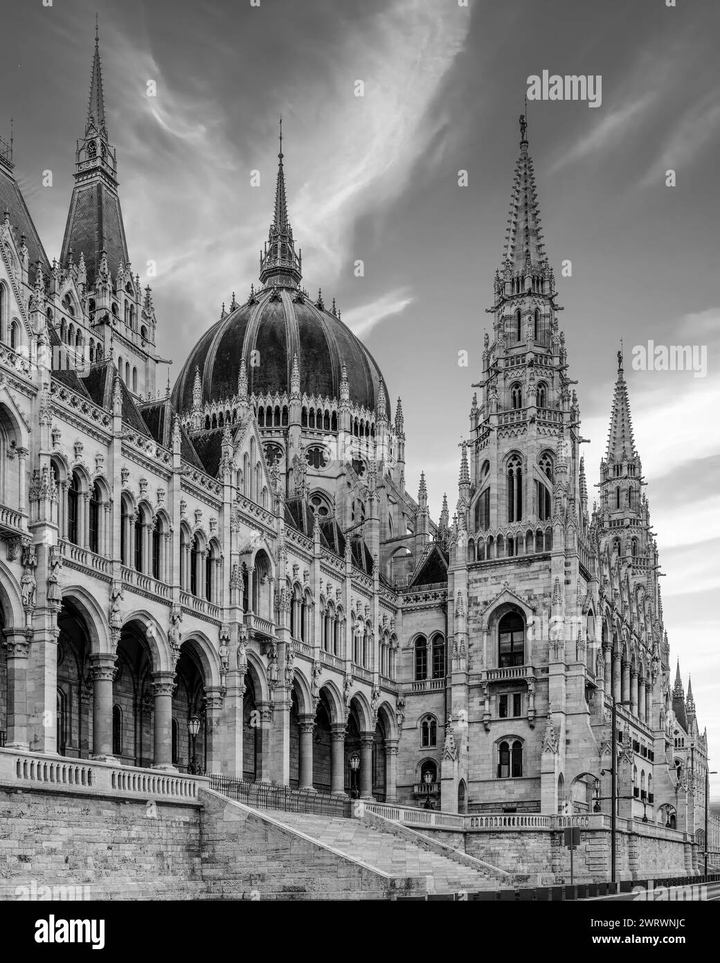 Hungarian parliament building danube river Black and White Stock Photos ...