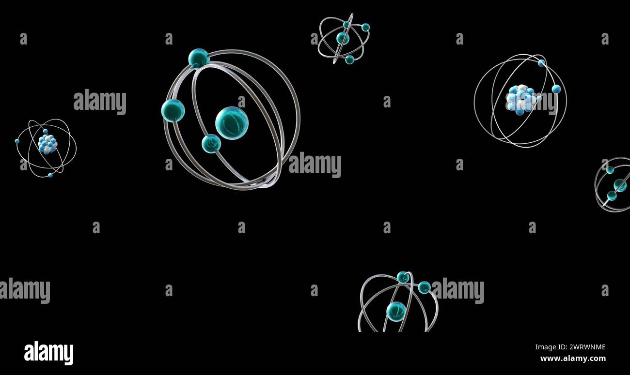 Image of atom models spinning on black background Stock Photo - Alamy