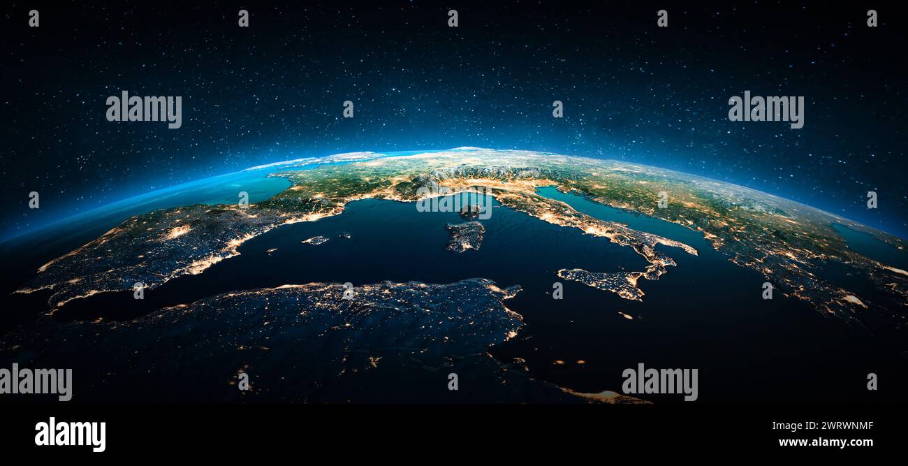 Europe Mediterranean city lights. Elements of this image furnished by ...