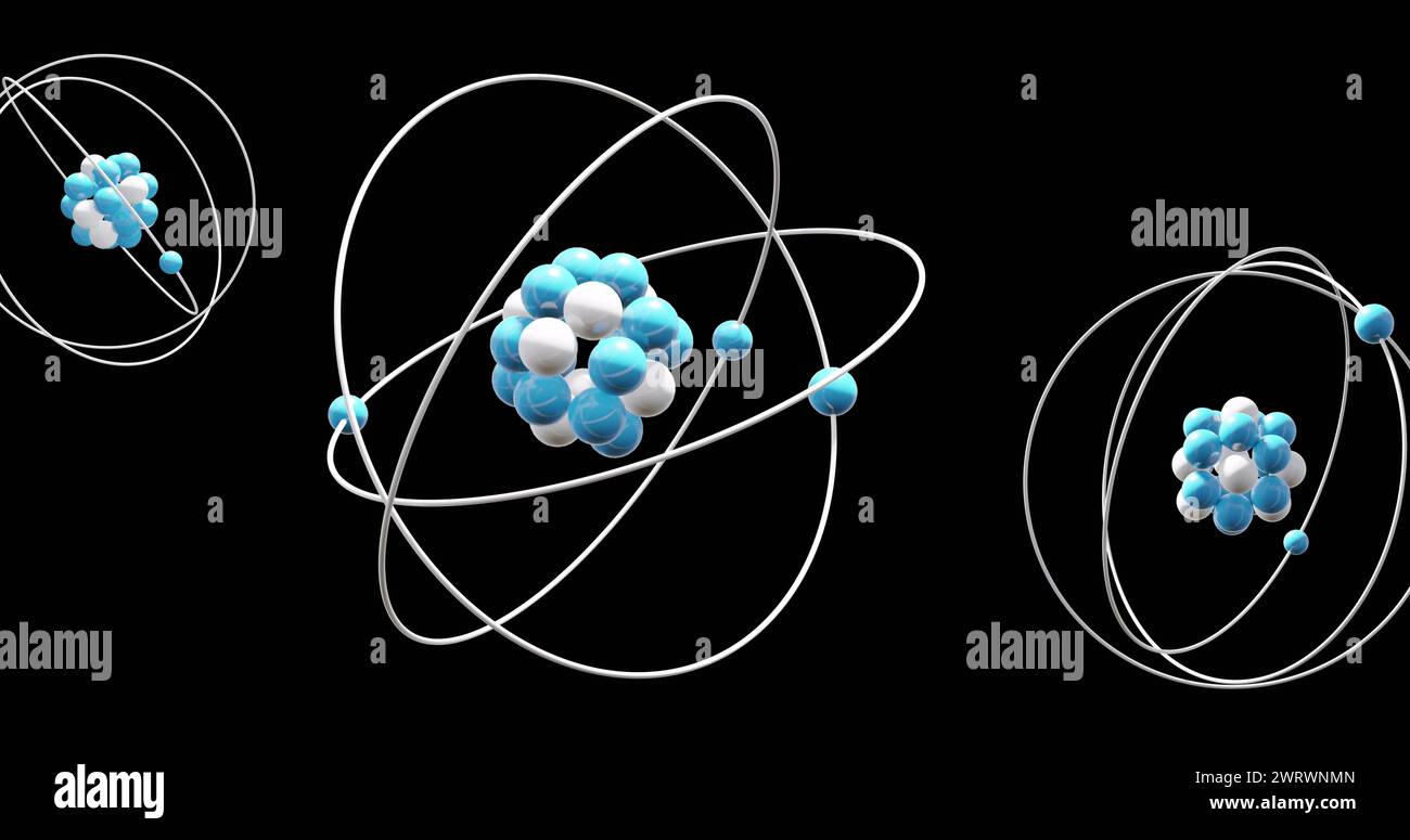 Image of atom models spinning on black background Stock Photo - Alamy