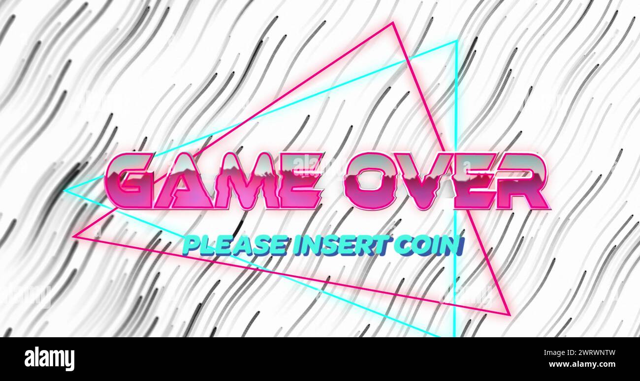 Image of game over text banner against wavy lines in seamless pattern ...