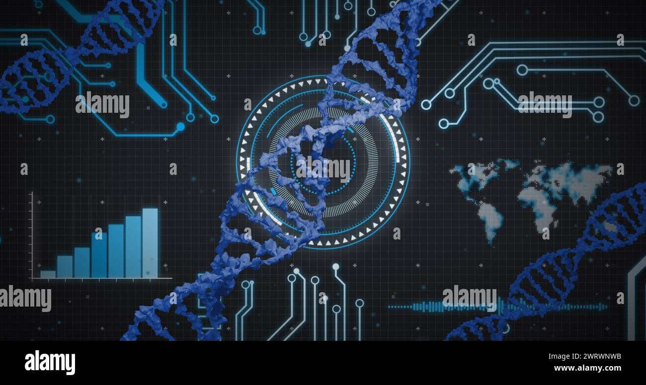 Image of dna strand over data processing Stock Photo - Alamy