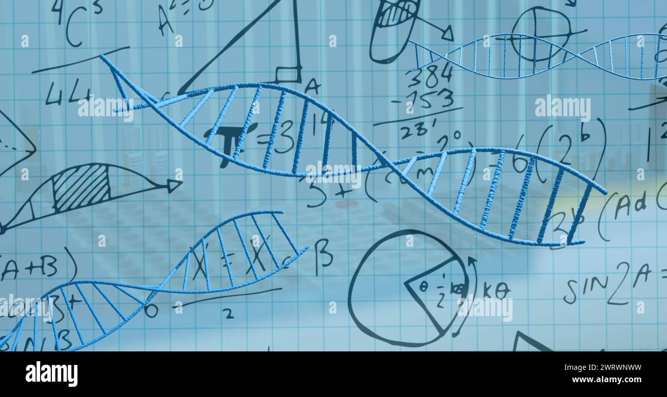 Image of scientific data processing and dna strand spinning Stock Photo ...