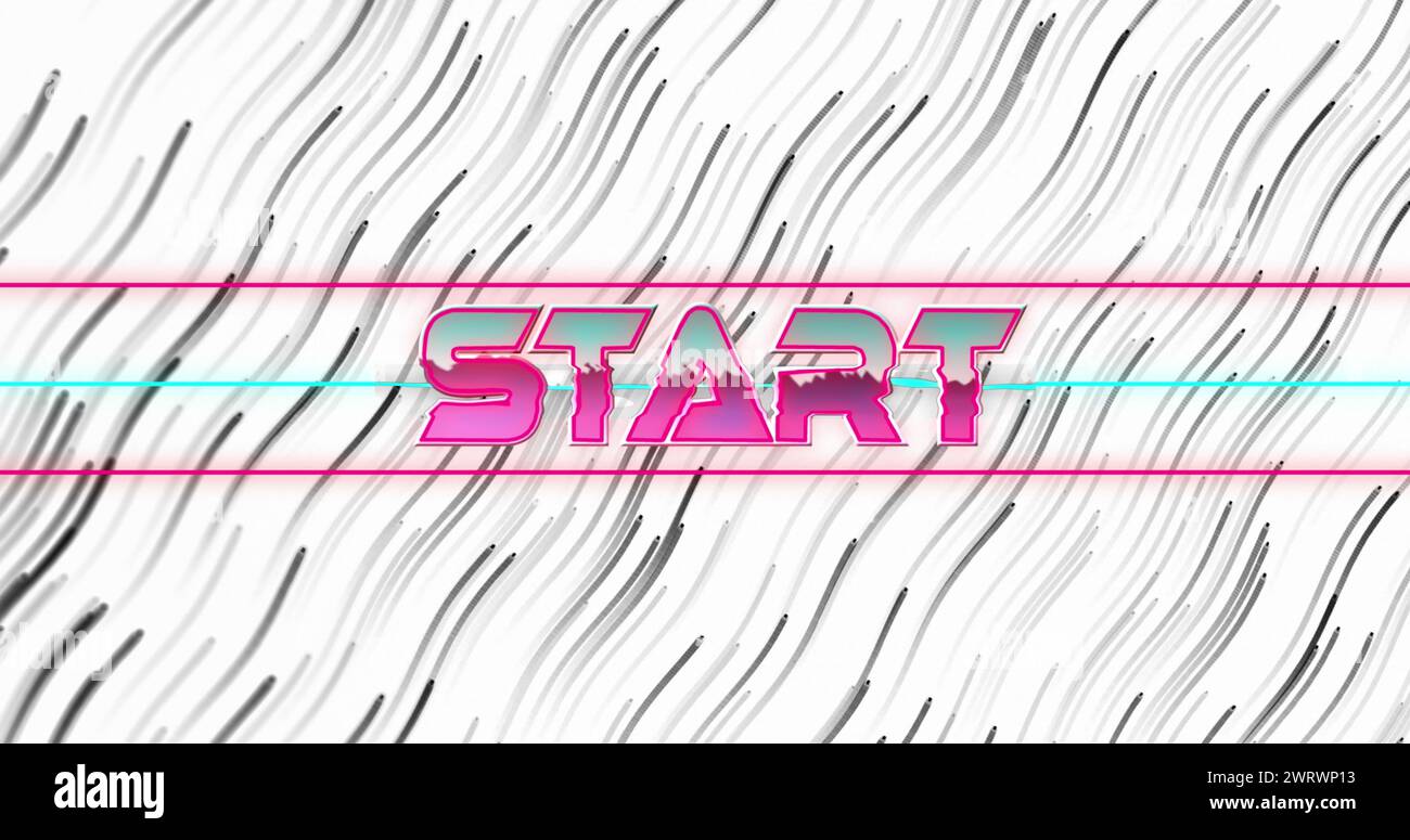 Image of start text over neon banner against wavy lines in seamless ...