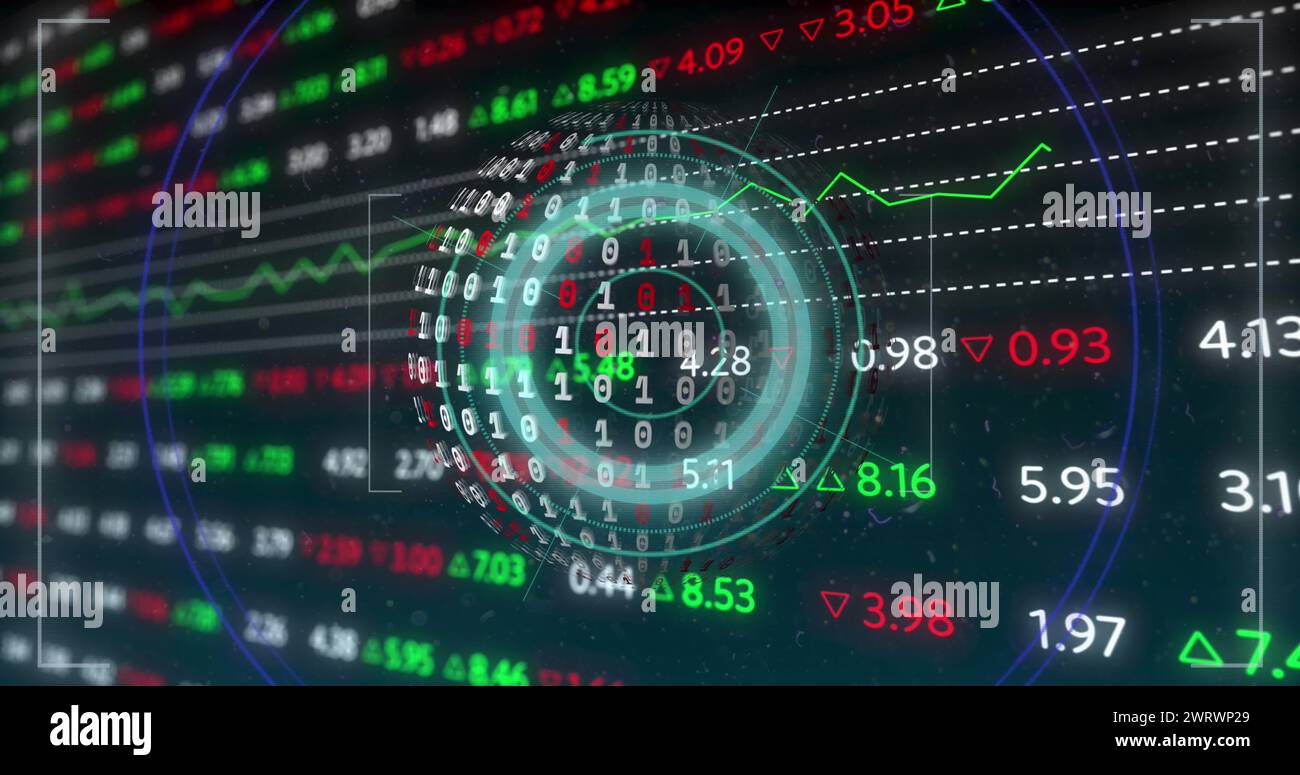 Image of data processing over black background. Global business and ...