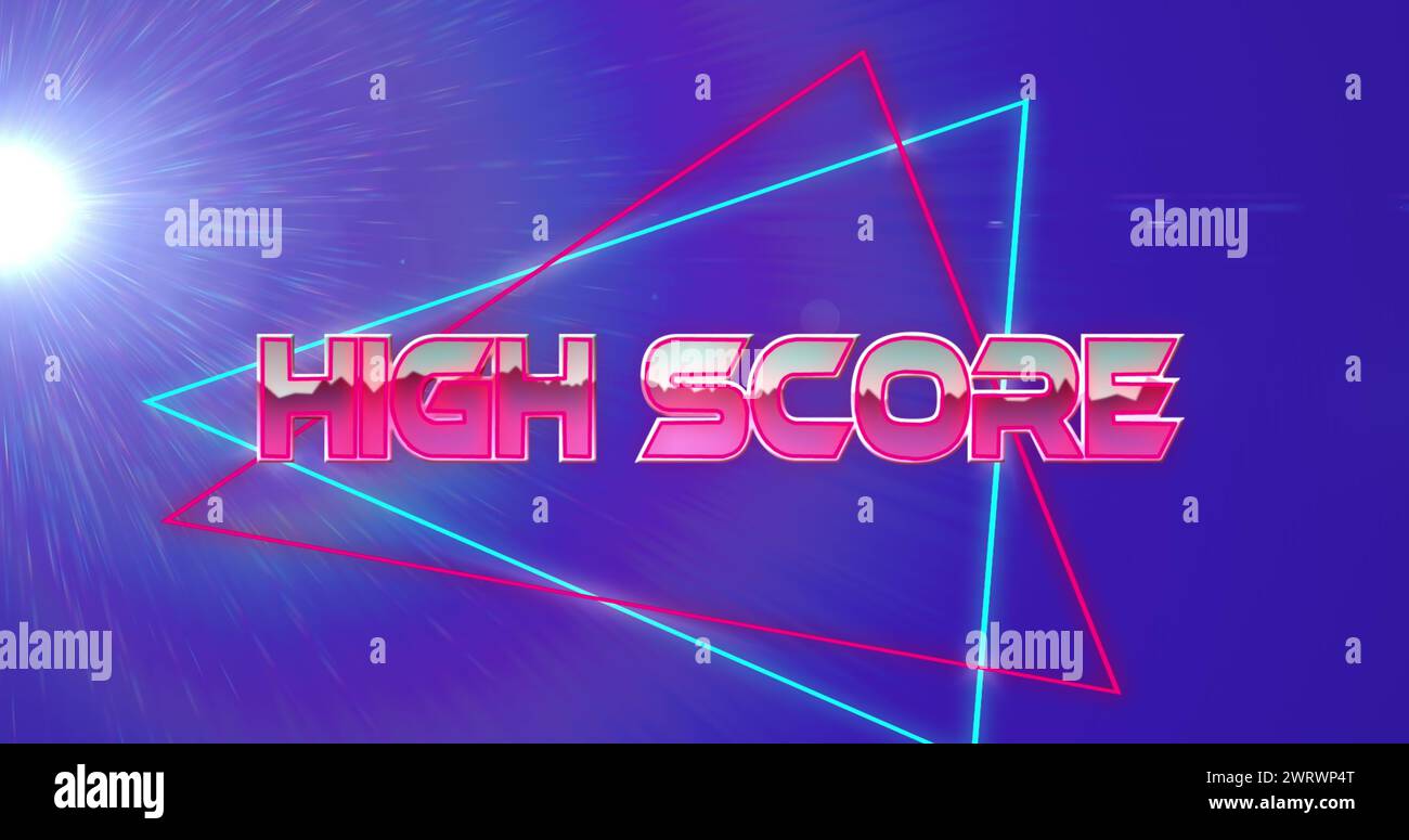 Image of pink metallic text high score over neon challenge game game ...