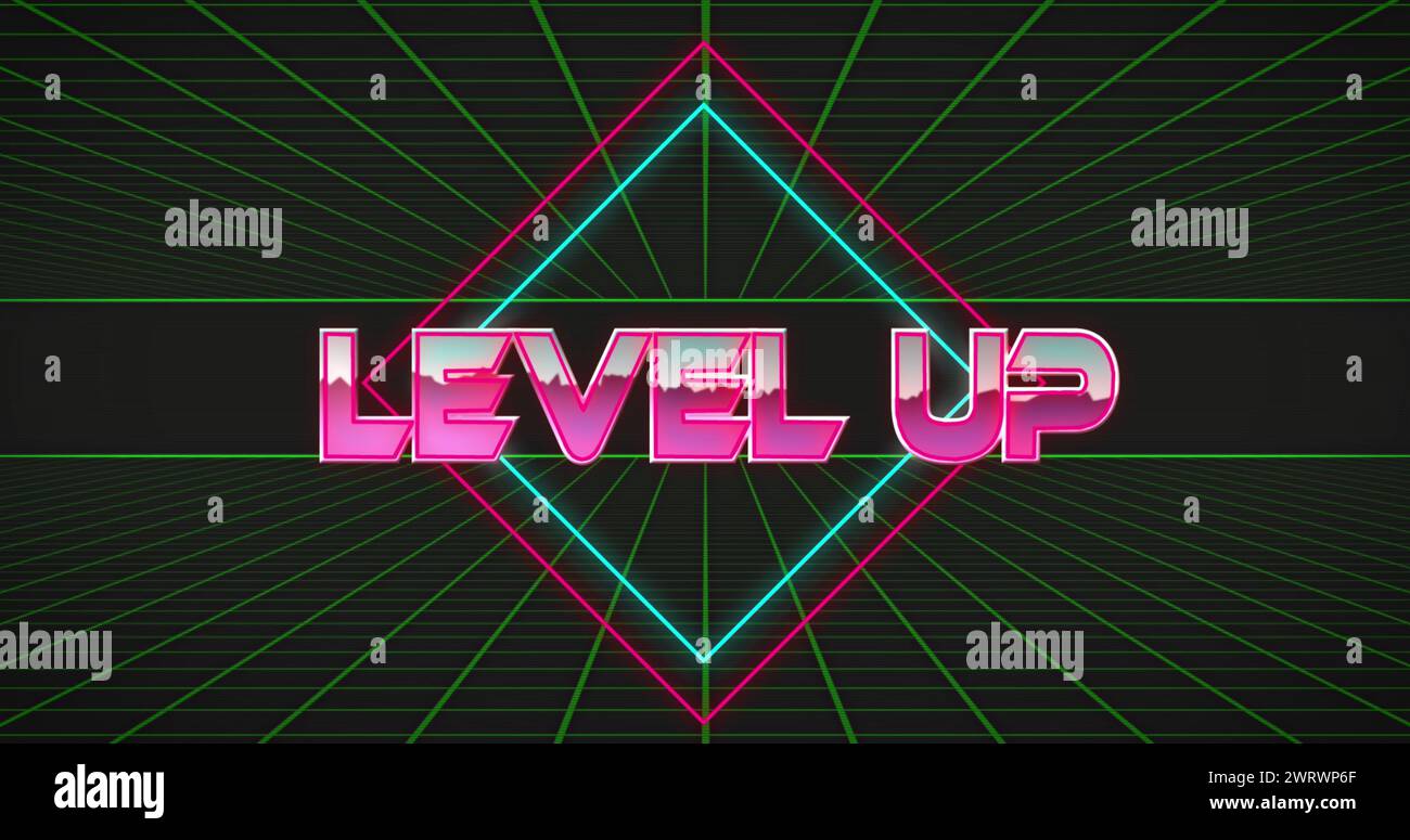 Image of level up text over shapes Stock Photo - Alamy