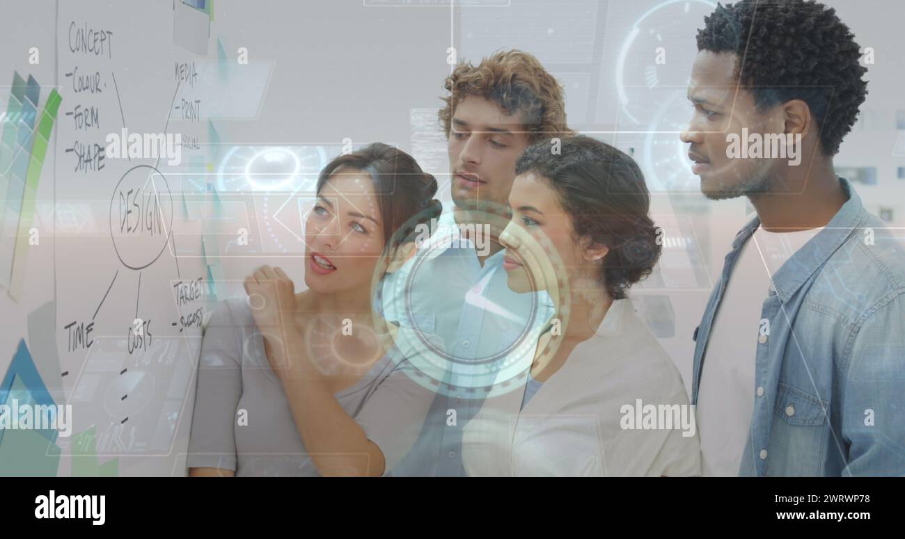 Image of data processing over diverse business people taking notes ...