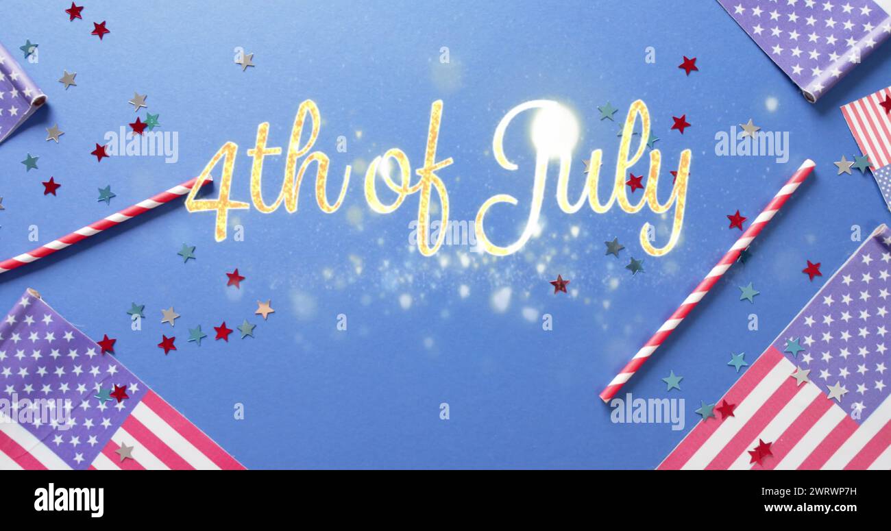 Image of 4th of july text over flags of united states of america on ...