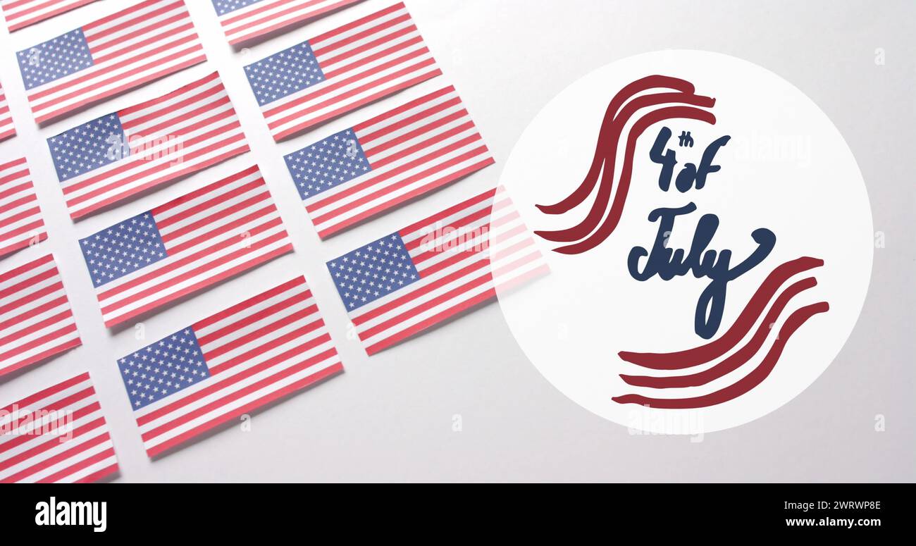 Image of 4th of july text over flags of united states of america on ...