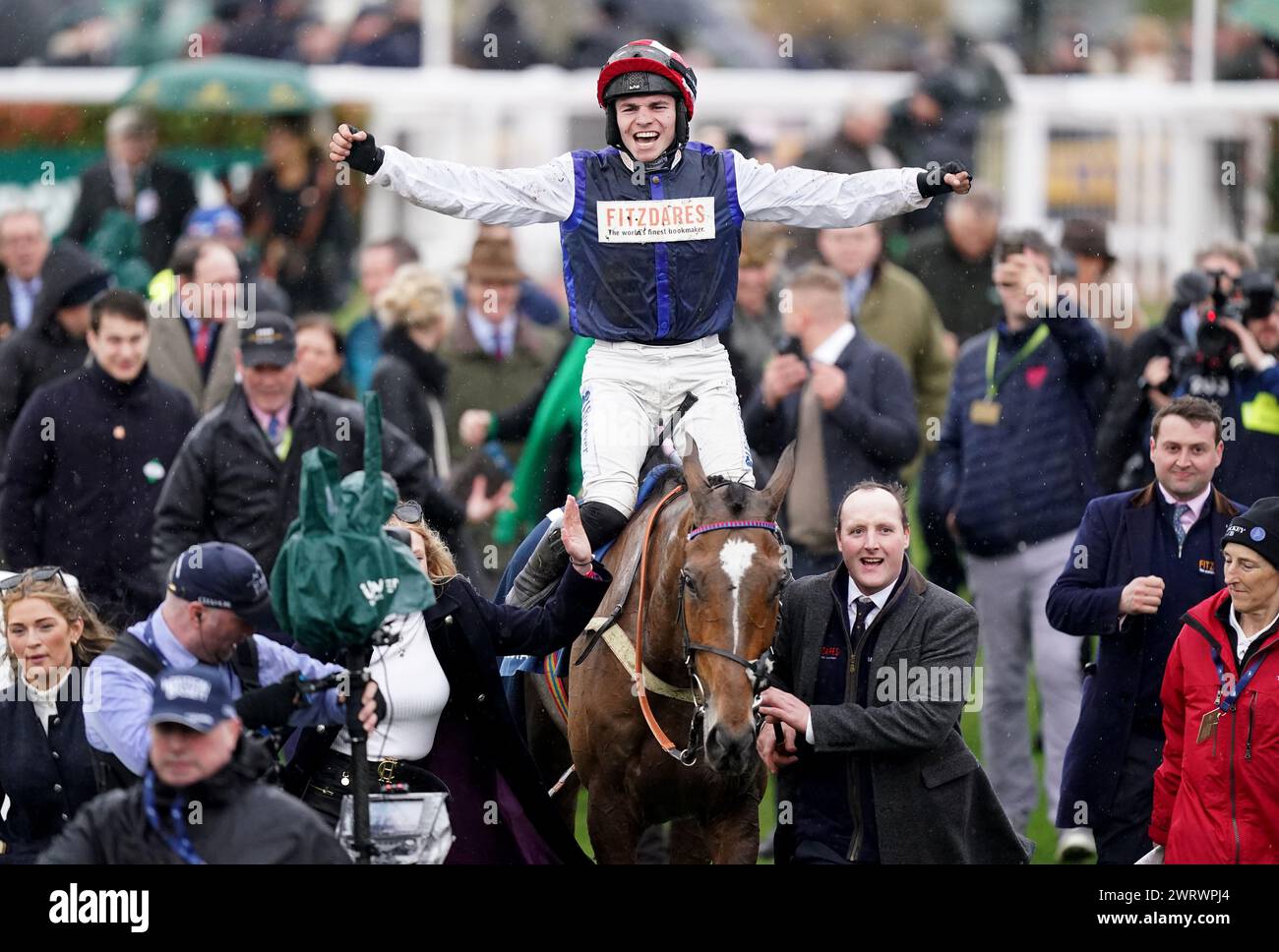 Ben Jones aboard Shakem Up'arry after winning the TrustATrader Plate ...