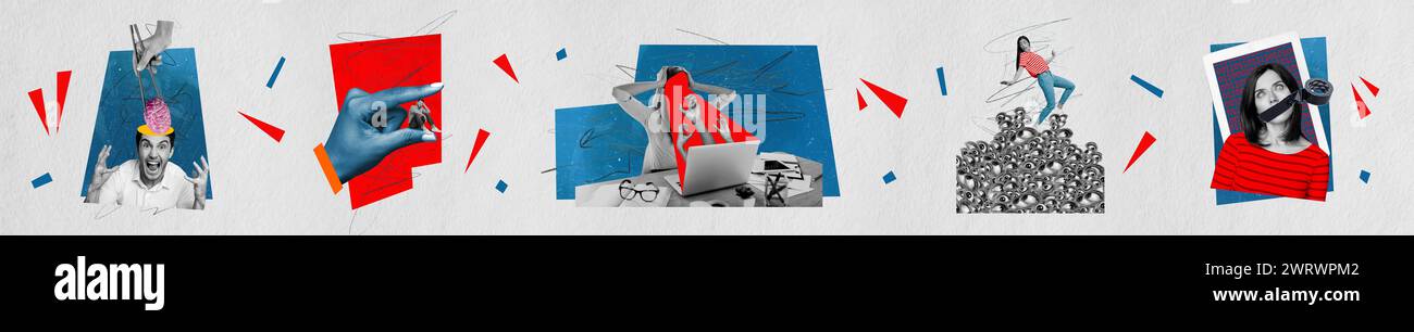 Creative drawing collage picture of brainwashed addicted zombie people ...