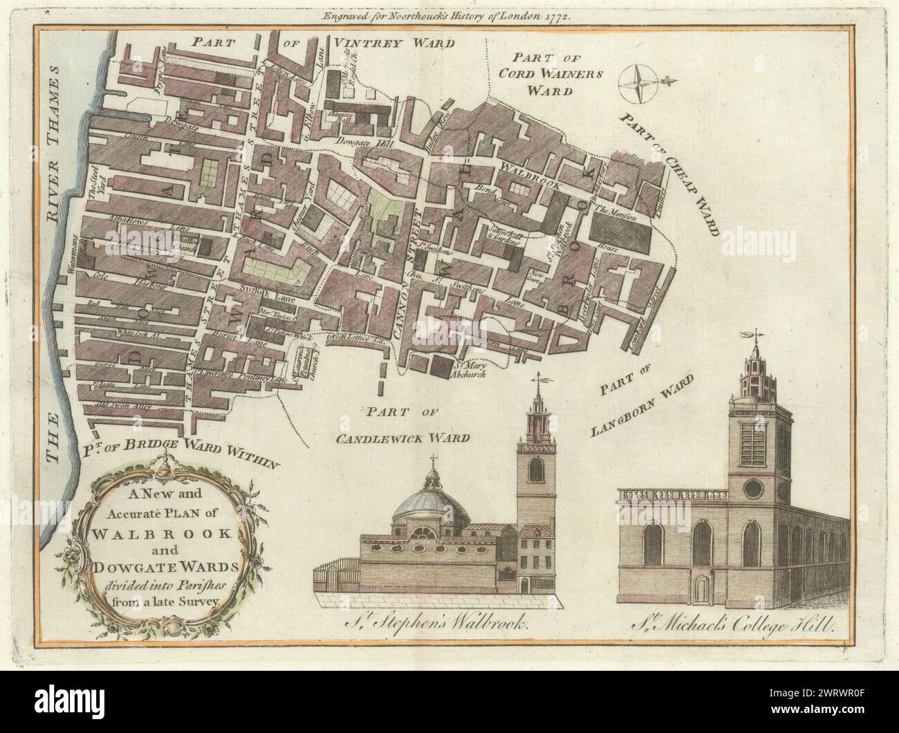 Walbrook & Dowgate Wards. City of London Thames & Cannon St. BOWEN 1772 ...
