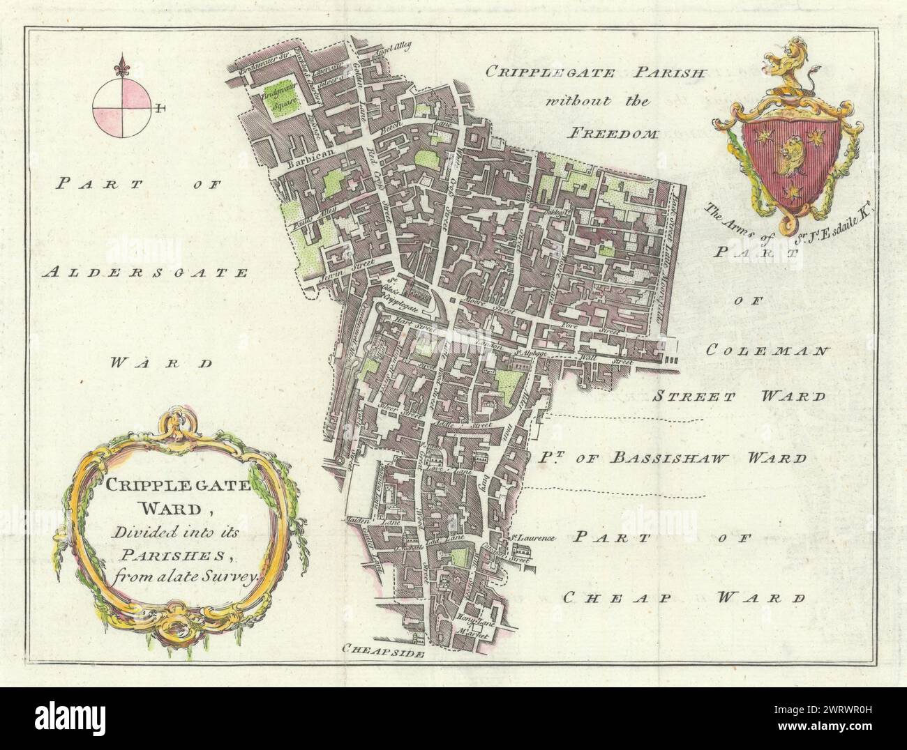 Cripplegate Ward. City of London Wall Wood Street Moorgate. BOWEN c1772 ...