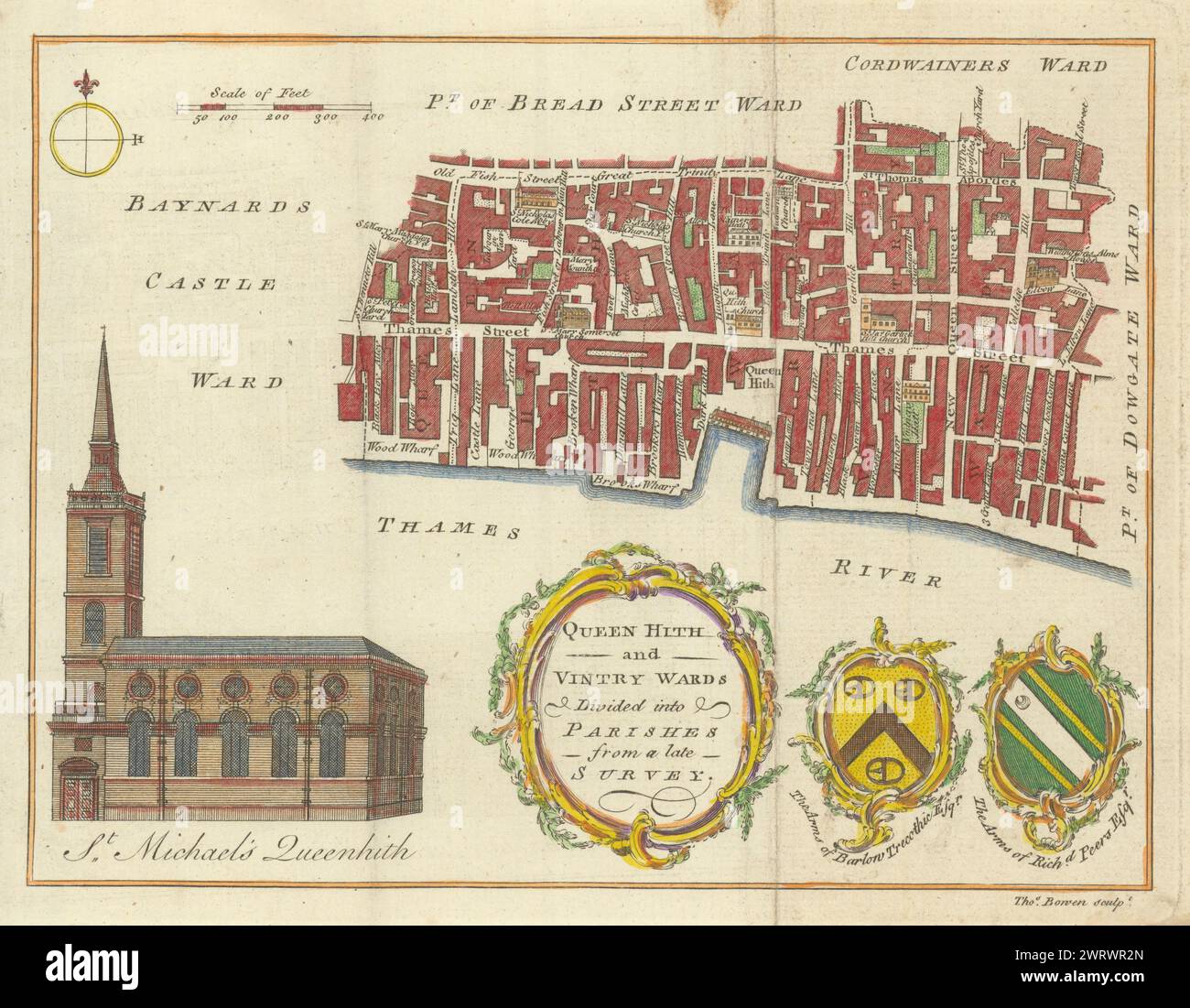 Queen Hith & Vintry Wards. City of London. Thames Street. BOWEN c1772 ...