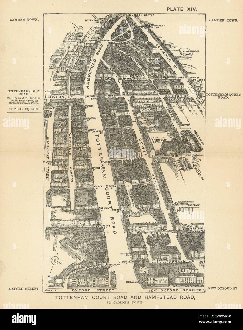 Bird's eye view Tottenham Court Road & Hampstead Road to Camden. SULMAN ...