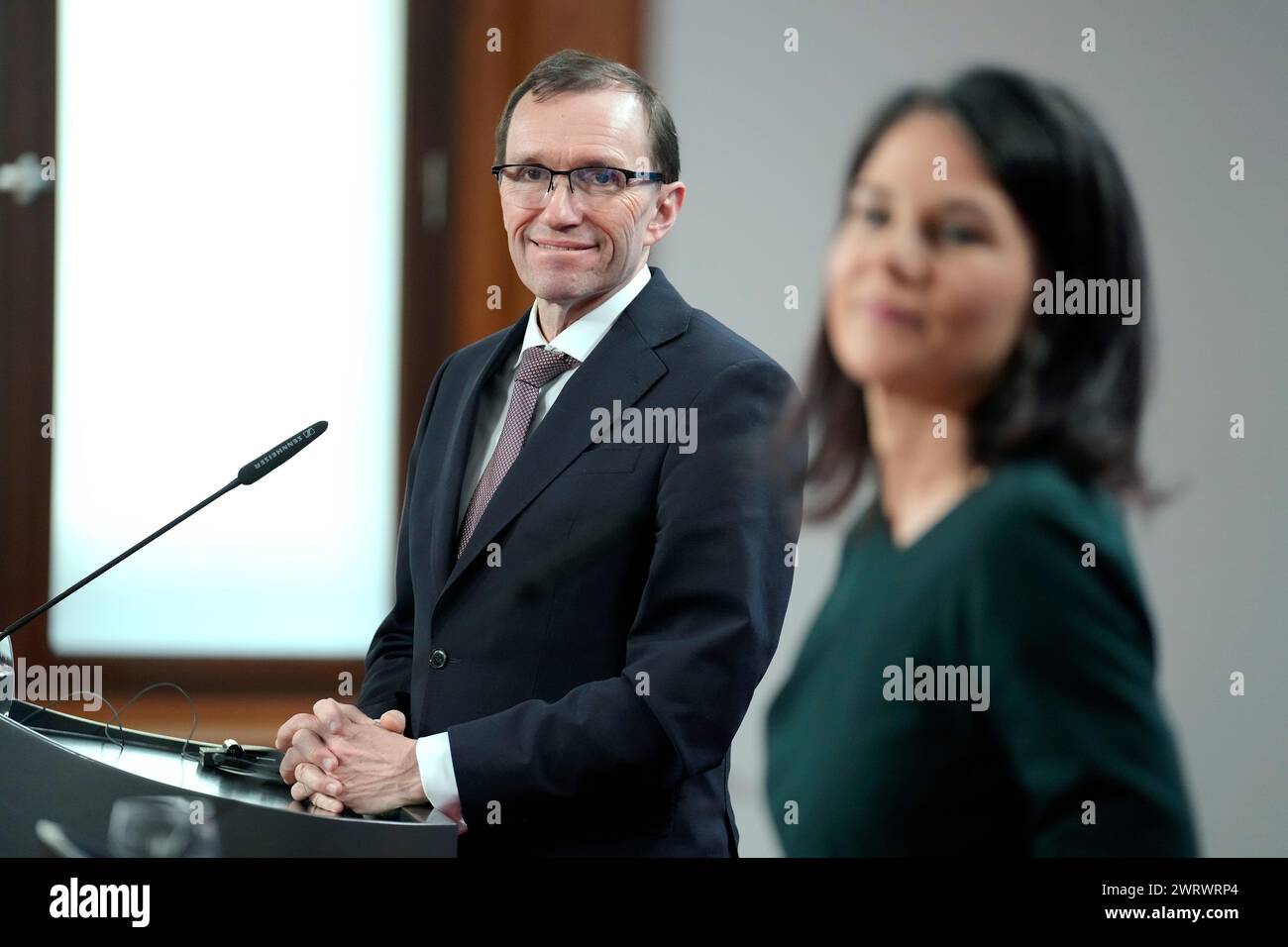 Norwegian counterpart Espen Barth Eide, left, attends a joint press ...