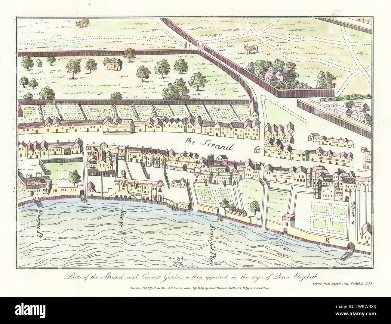 The original walled Covent Garden & Strand from Agas 1578 map J.T ...
