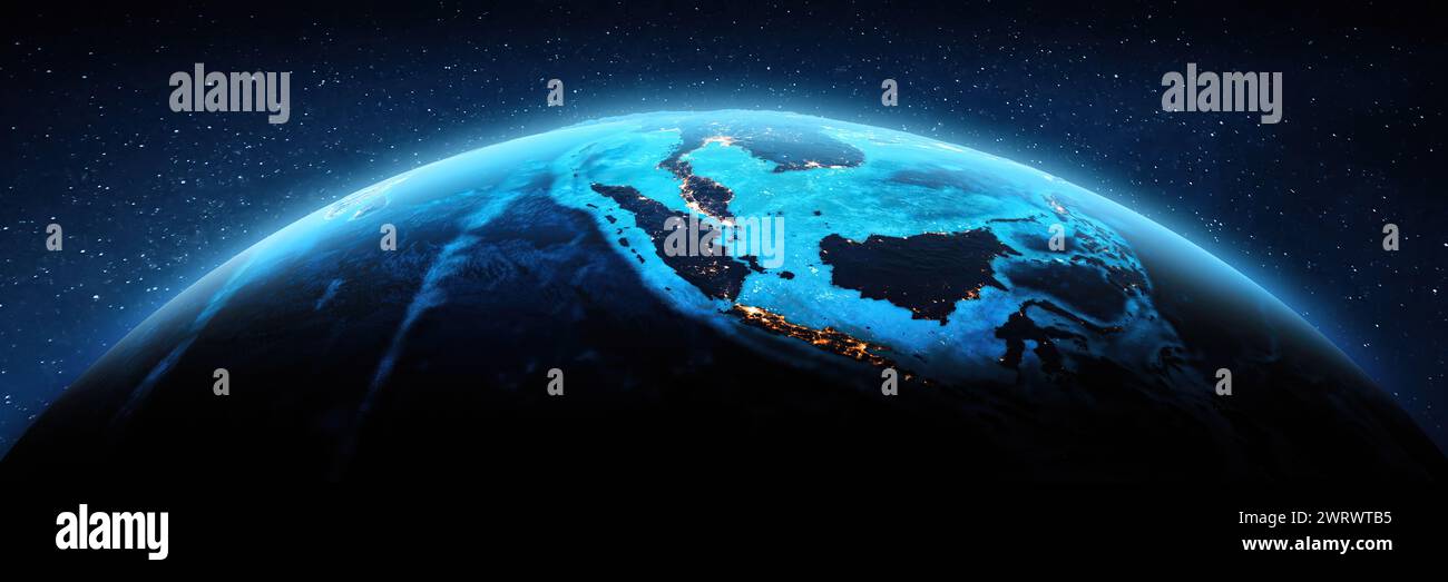 South-east Asia at night. Elements of this image furnished by NASA. 3d ...