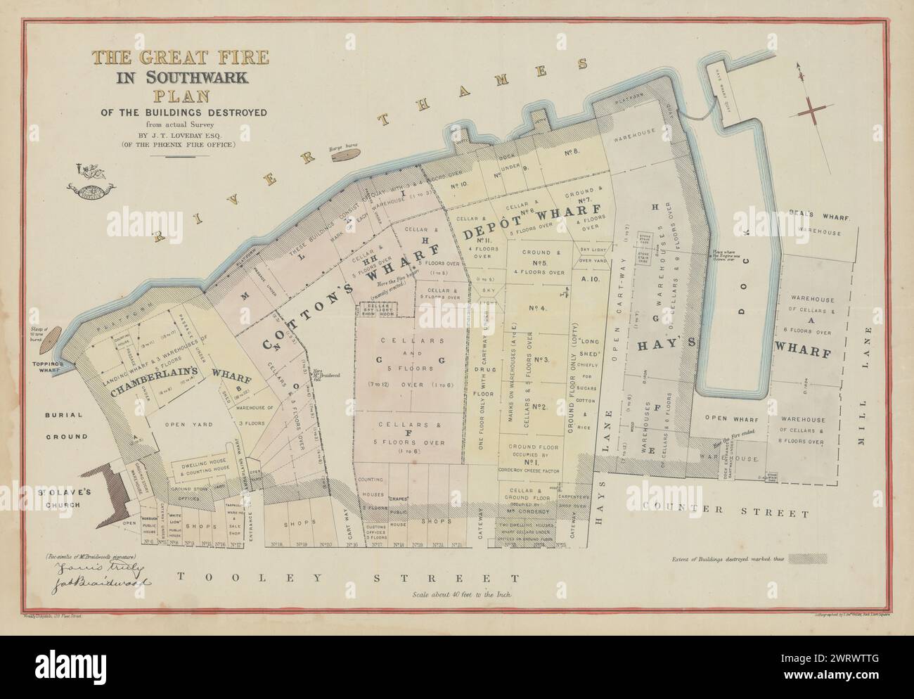 The Great Fire in Southwark… Buildings Destroyed. Tooley Street. WELLER ...