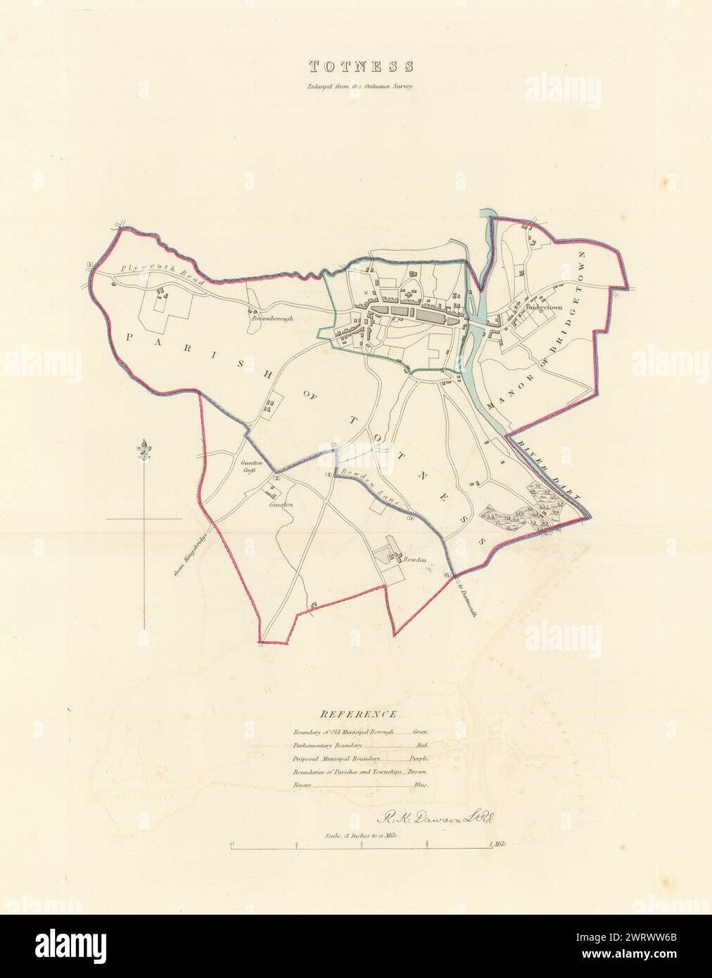 TOTNES borough/town plan. 'Totness'. BOUNDARY COMMISSION. Devon. DAWSON ...