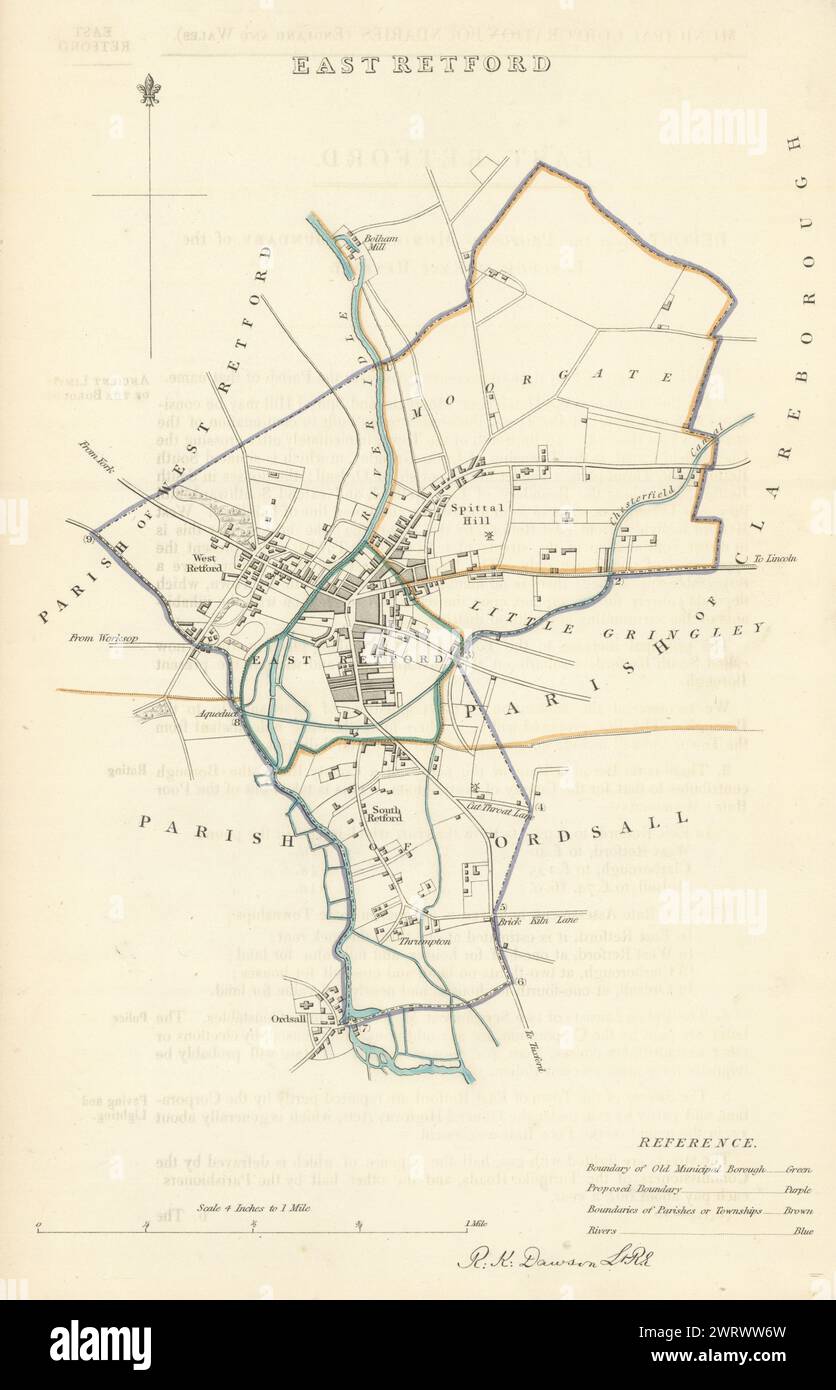 EAST RETFORD borough/town plan. BOUNDARY COMMISSION. Notts. DAWSON 1837 ...