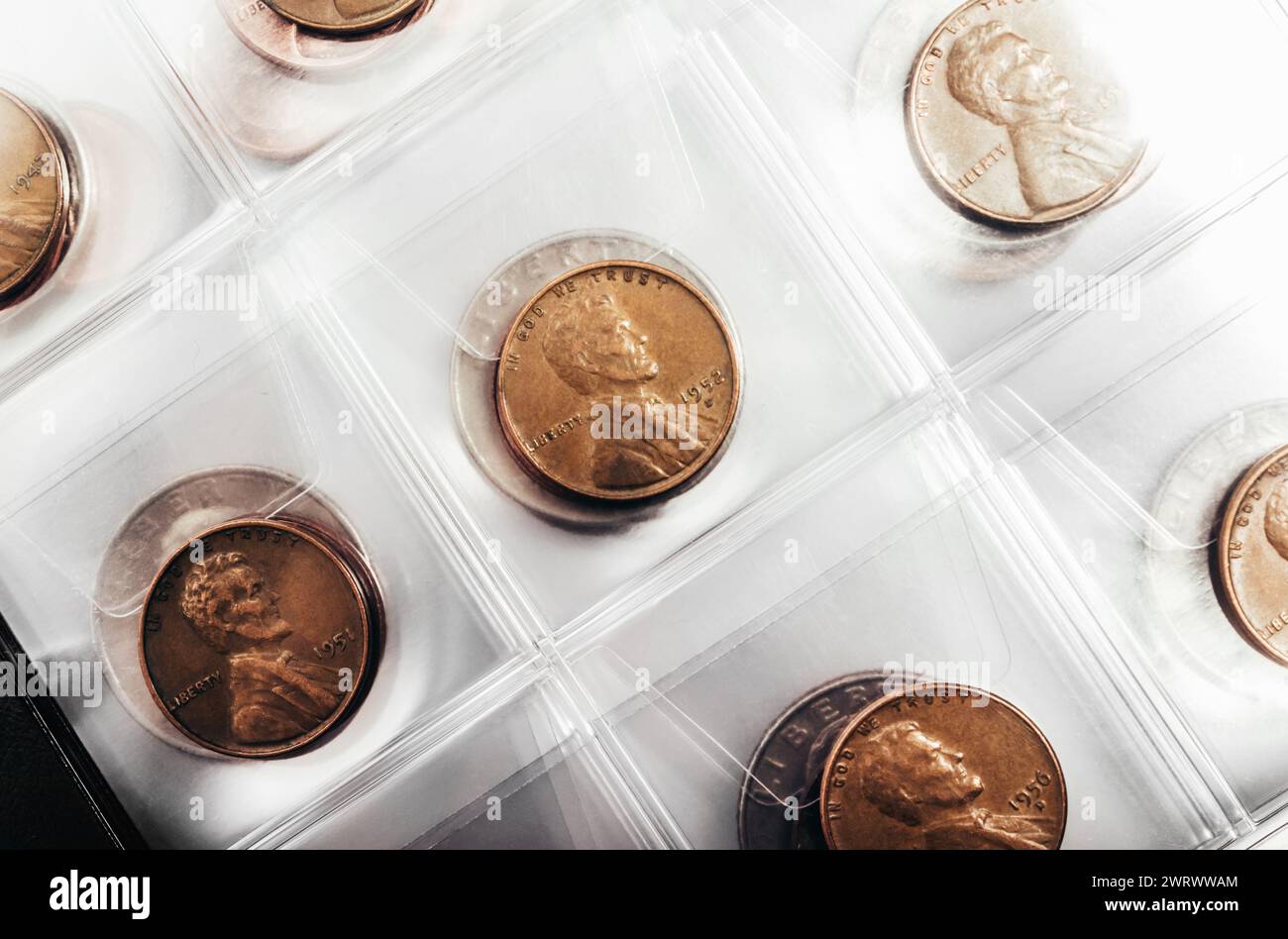 Photo of US president Lincoln cent coins collection in a clear plastic ...
